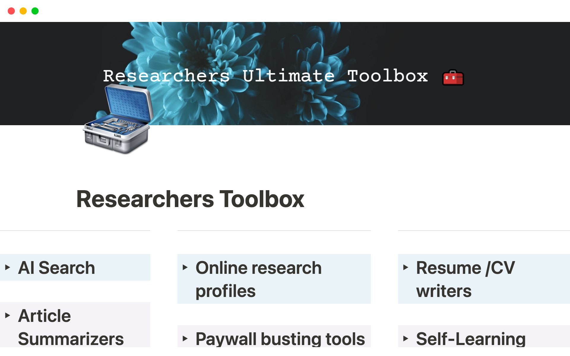 Researchers Toolbox Template | Notion Marketplace