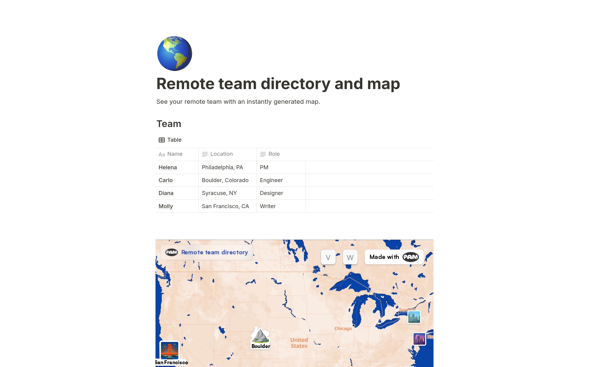 Remote team directory & Map Template by PamPam | Notion Marketplace