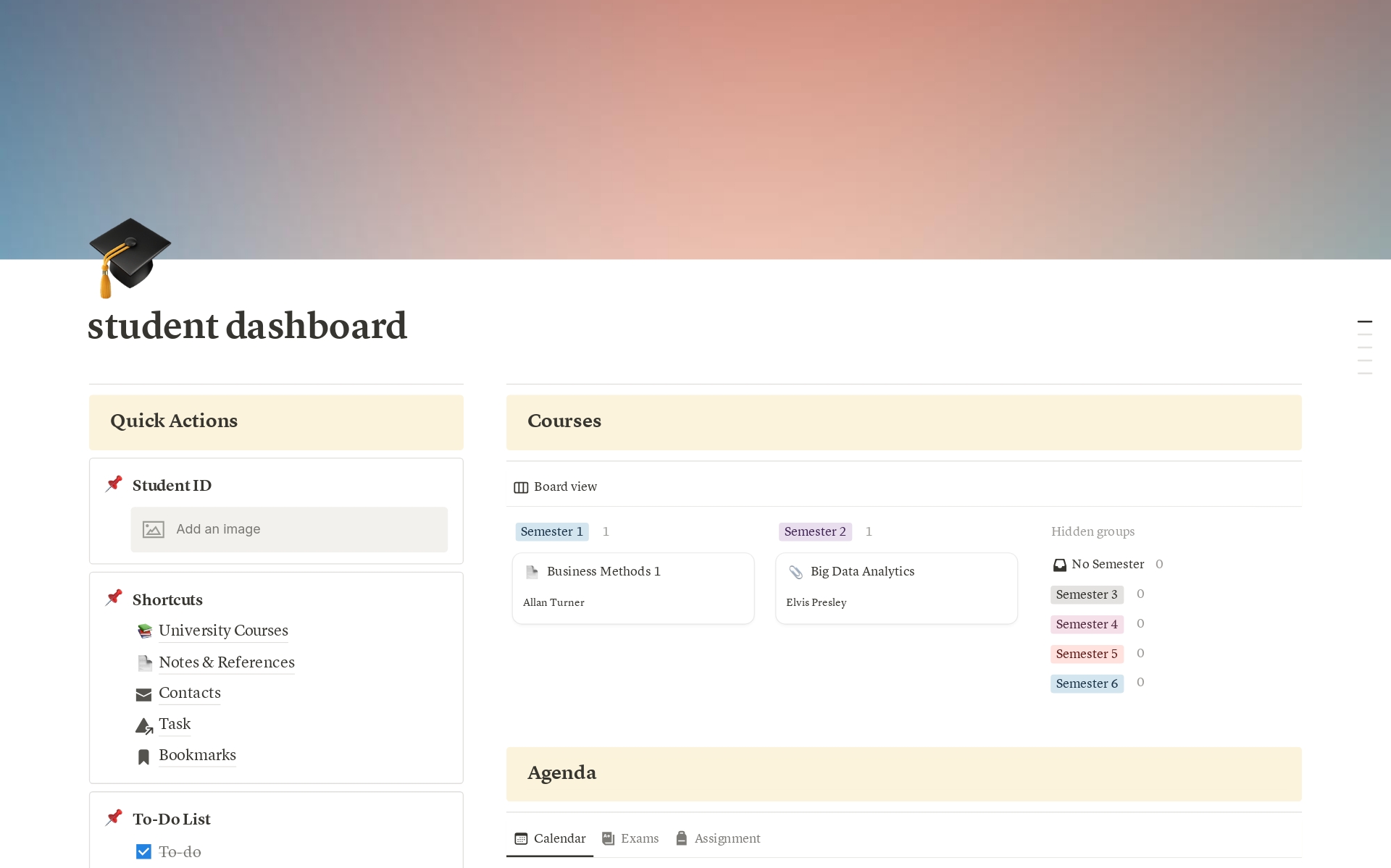 a simple student dashboard Template | Notion Marketplace