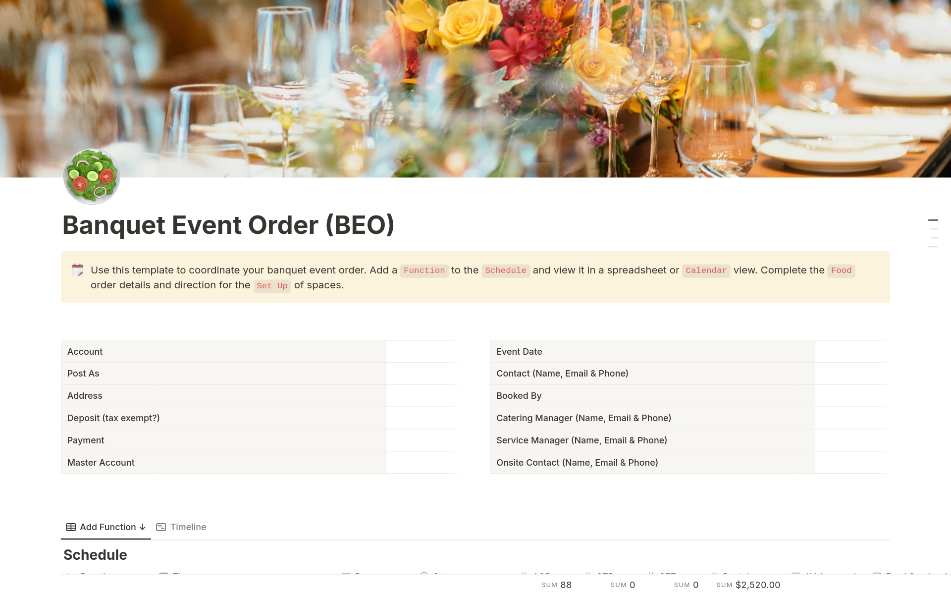 What Is An Banquet Event Order Beo Free Template Download Banquet