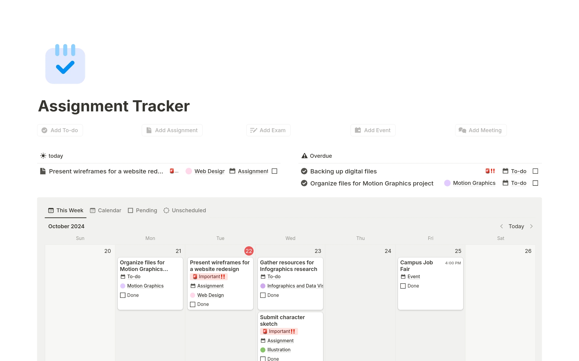 Student Planner and Assignment Tracker Template | Notion Marketplace