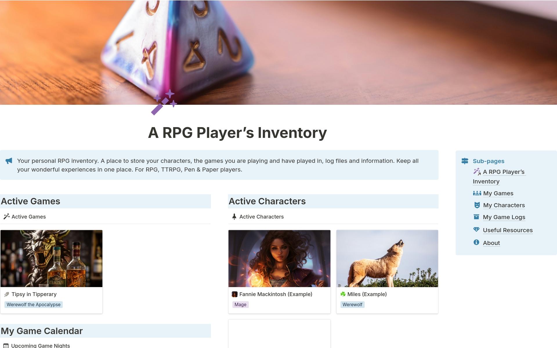 A RPG player’s inventory Template | Notion Marketplace
