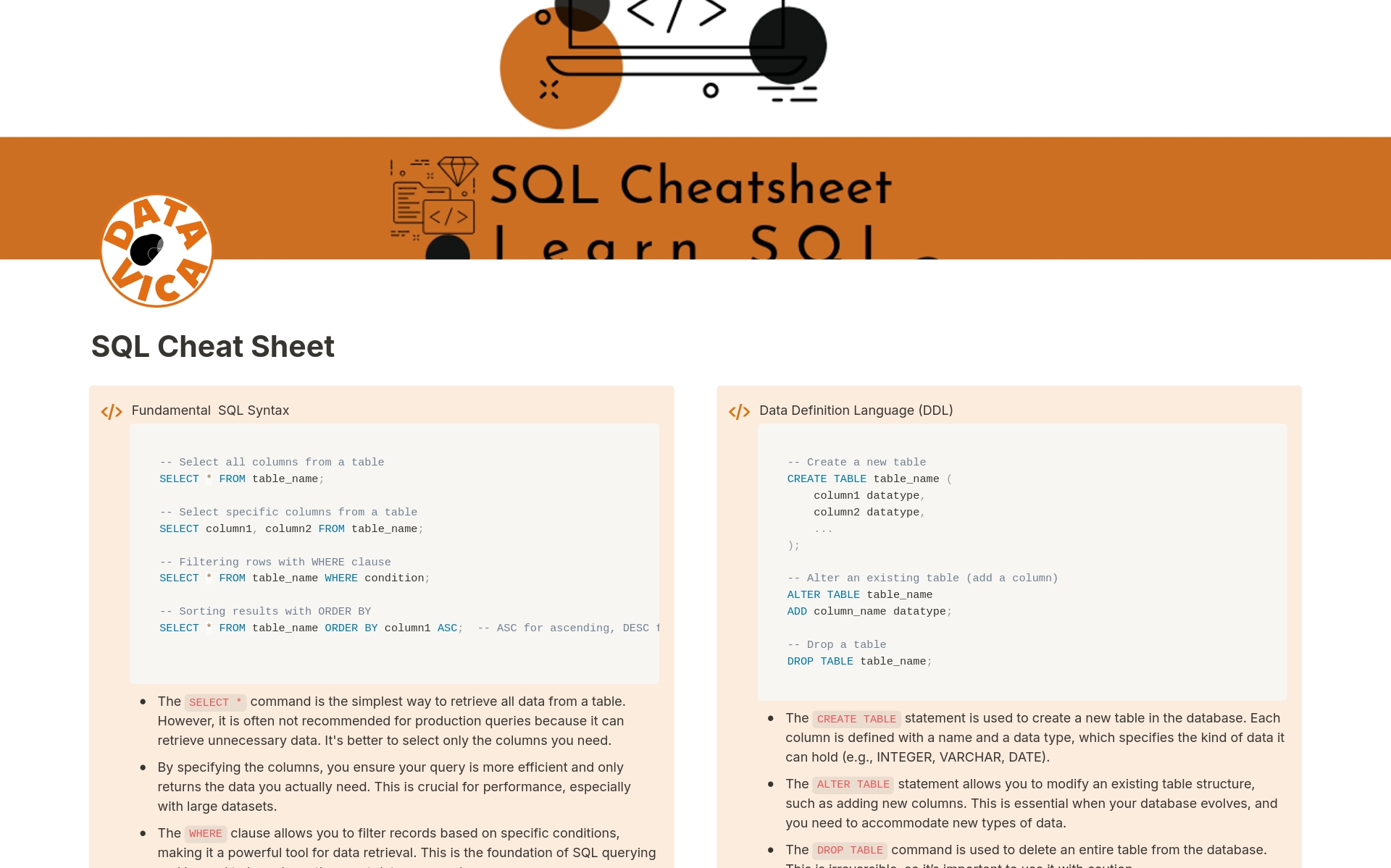 SQL [cheatsheet] Template by Malavica | Notion Marketplace