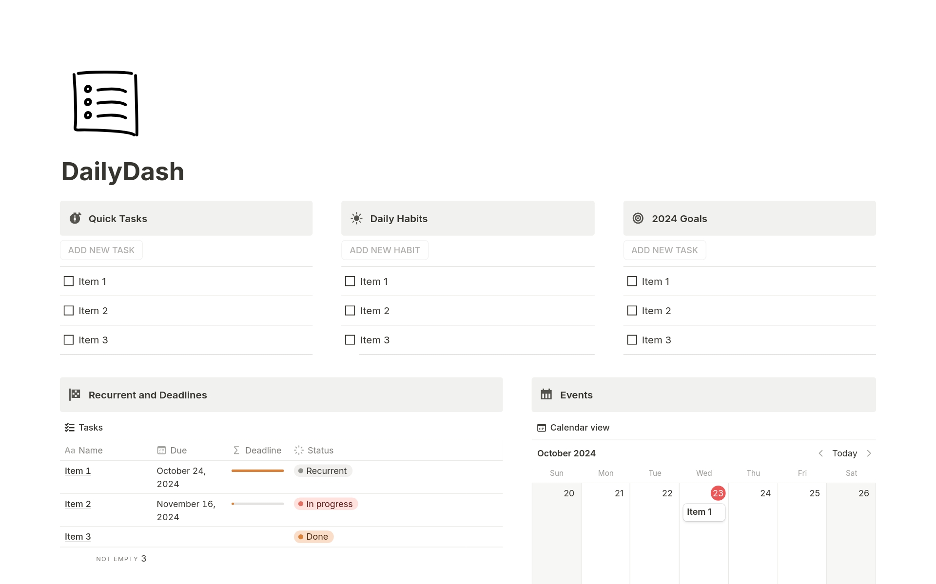 DailyDash: Daily Tasks and Habits Template | Notion Marketplace