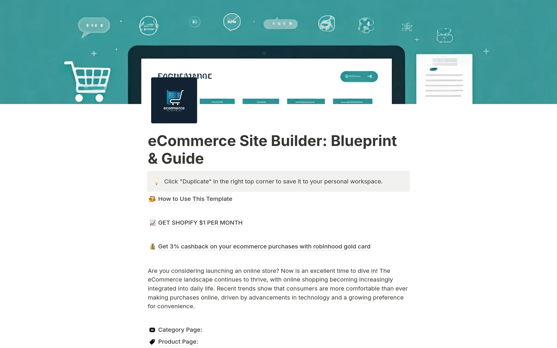 eCommerce Site Builder: Blueprint & Guide Template | Notion Marketplace