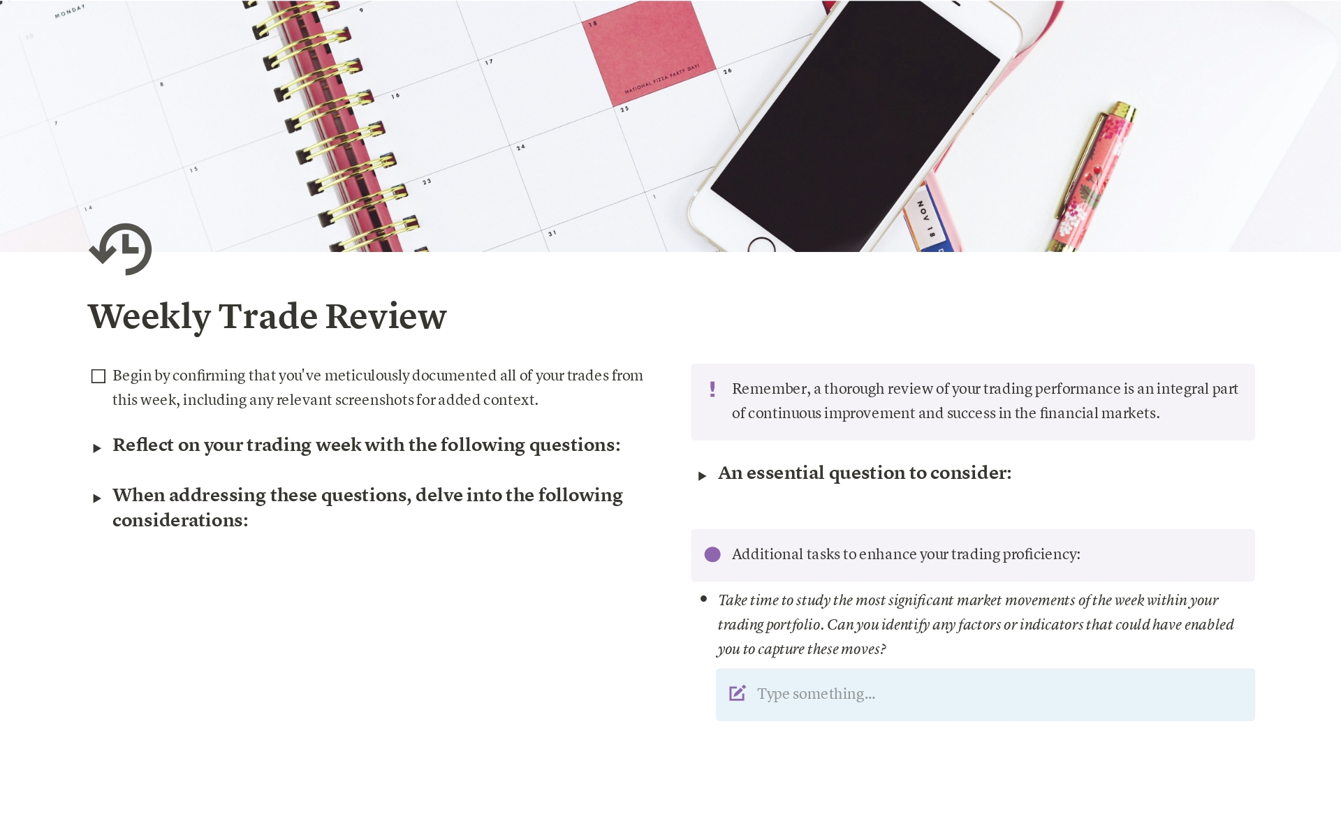 Weekly Trade Review Template by Yel | Trading Journals | Notion Marketplace