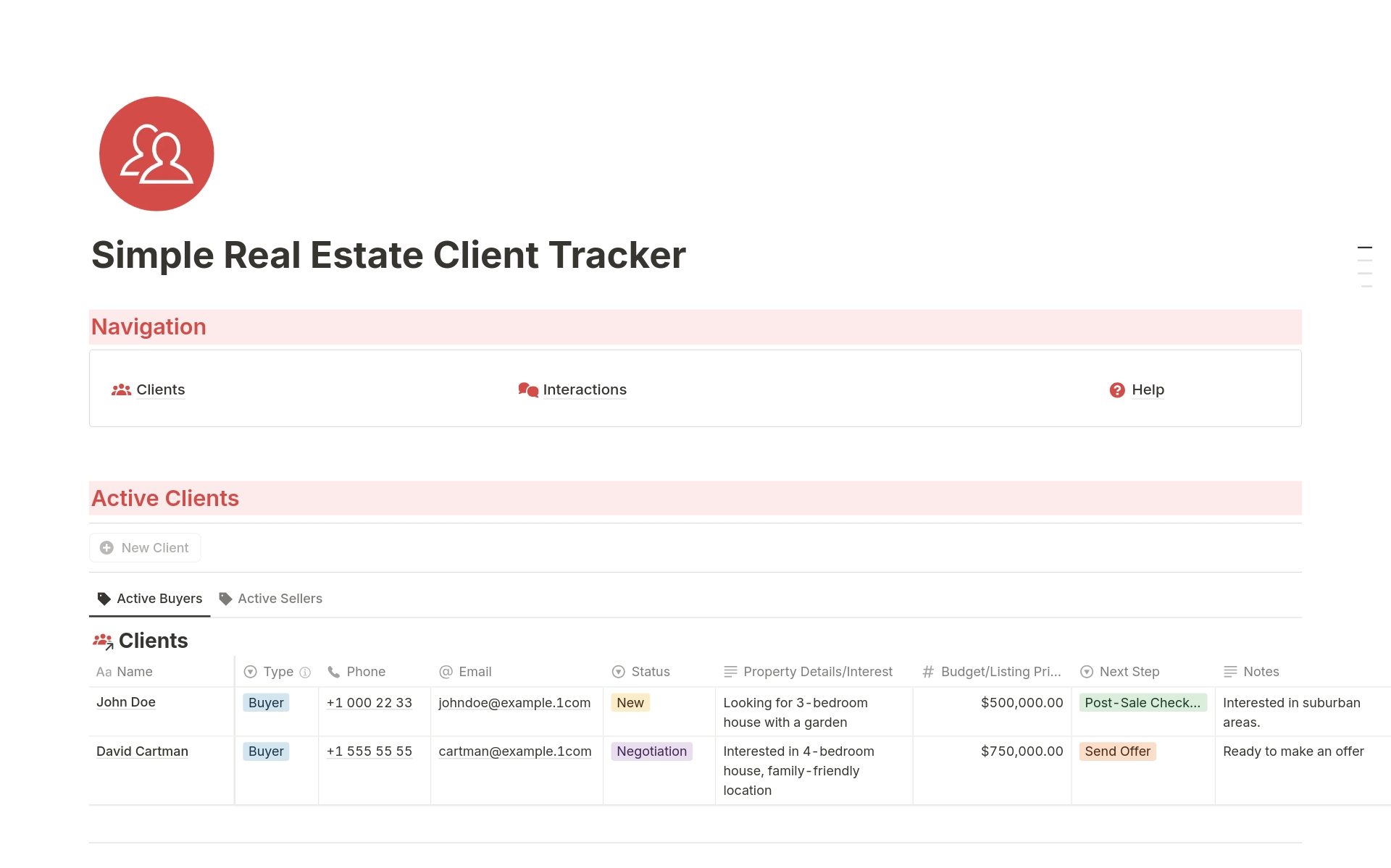 Simple Real Estate Client Tracker Template | Notion Marketplace