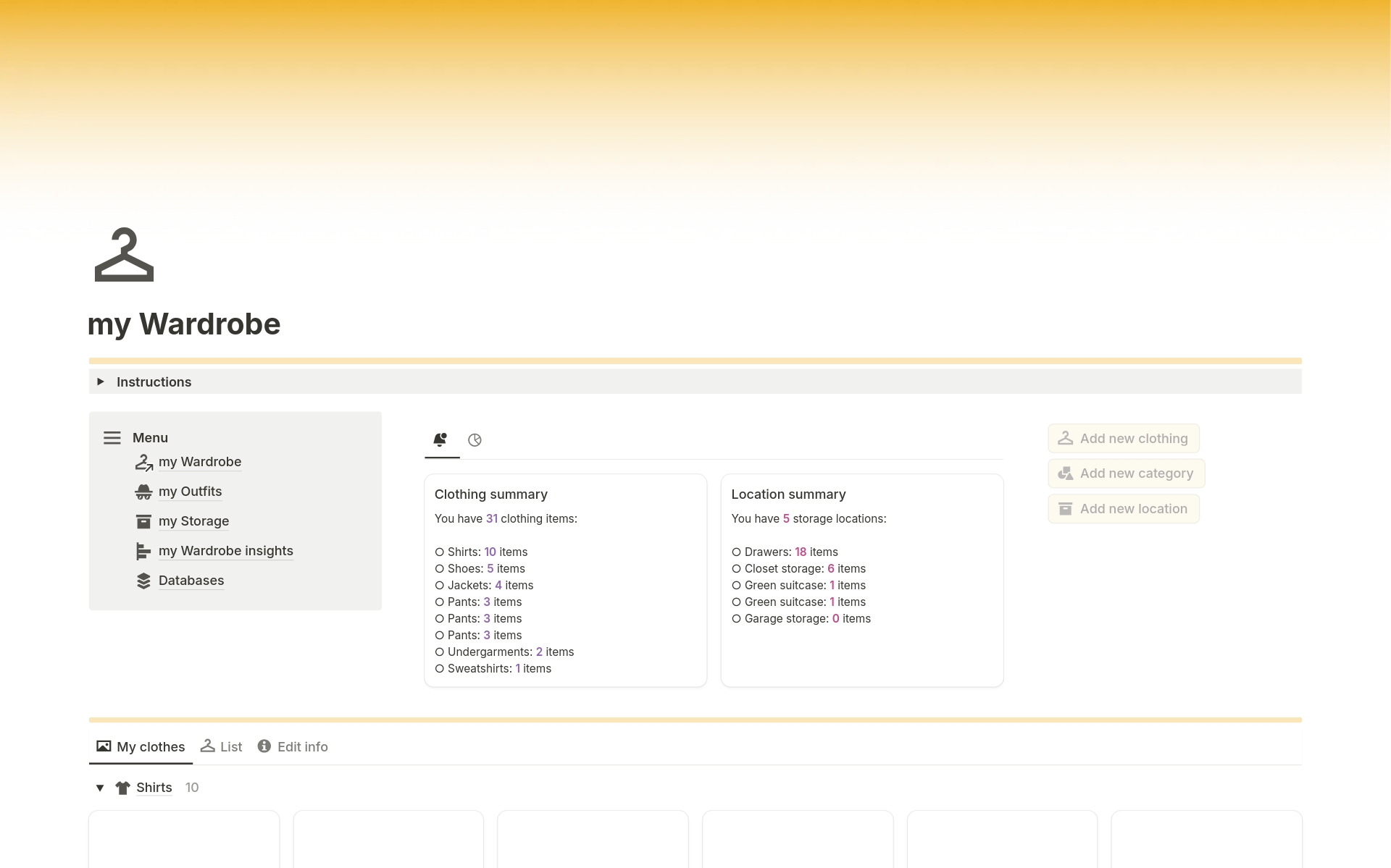 Virtual wardrobe & organizer Template by The AWA Experiment | Notion ...