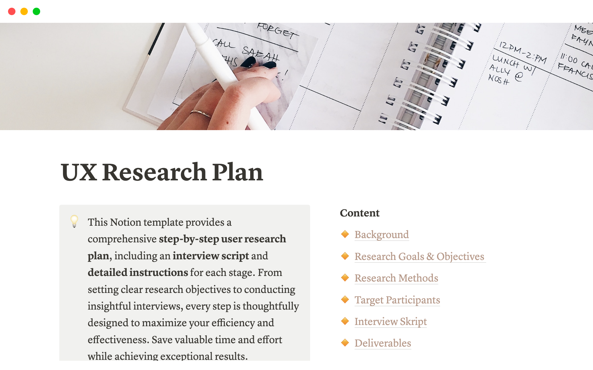 UX Research Plan Template | Notion Marketplace