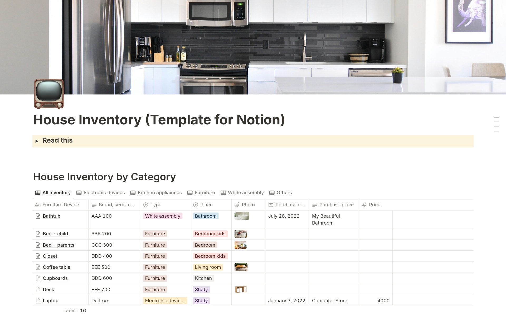 House Inventory Template | Notion Marketplace