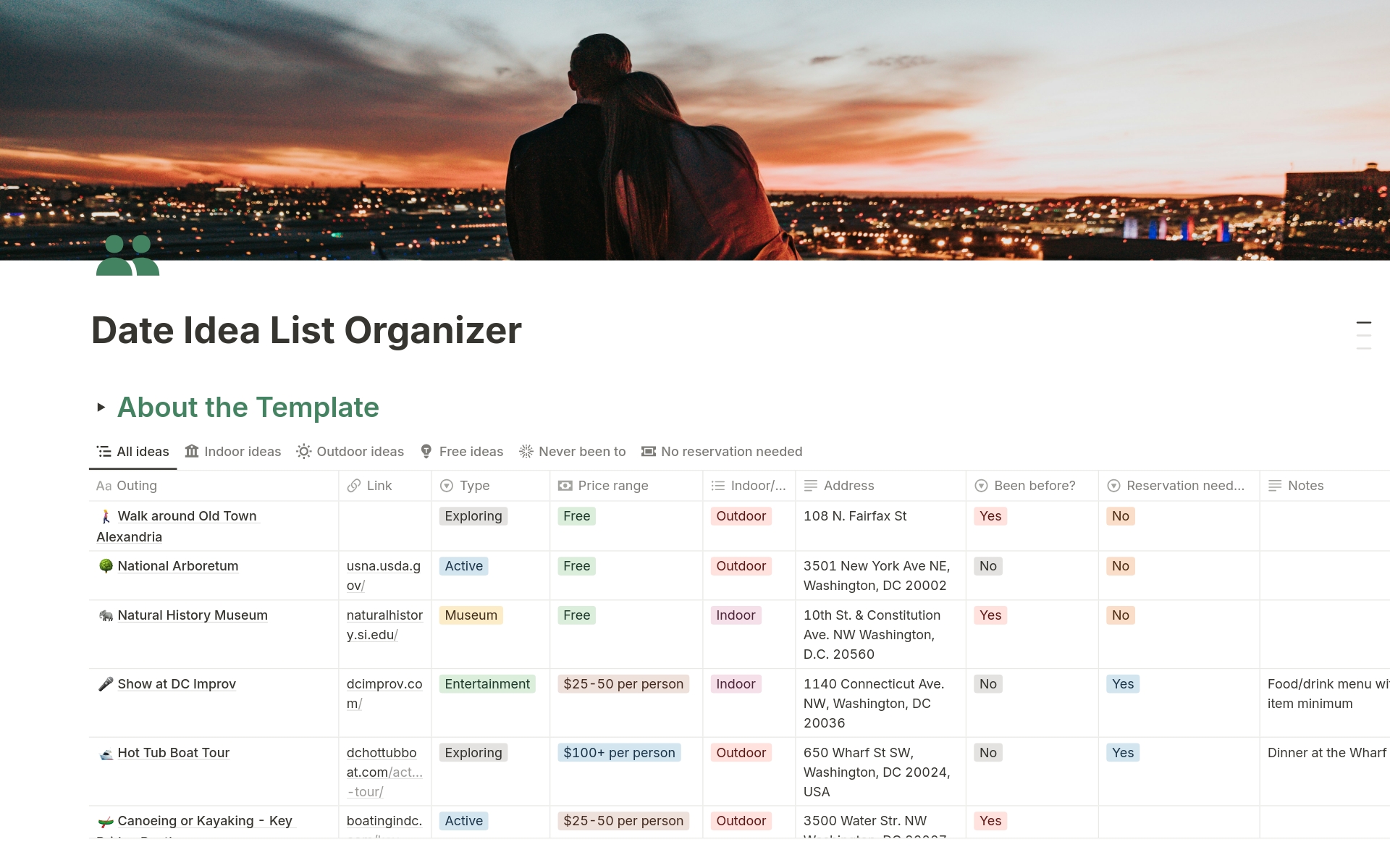 Date Ideas List Organizer Template by Katy Stalcup | Notion Marketplace