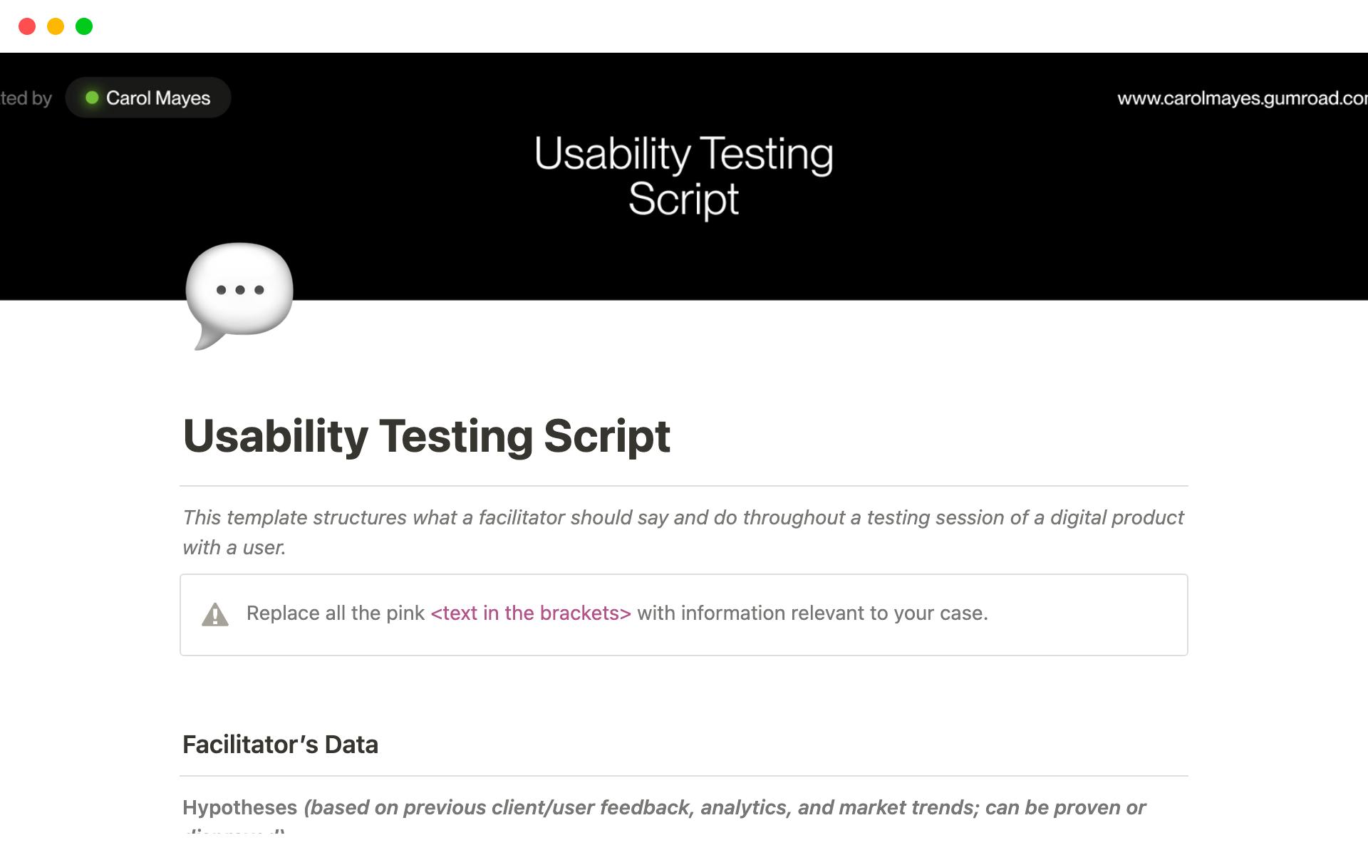 Usability Testing Script Template | Notion Marketplace