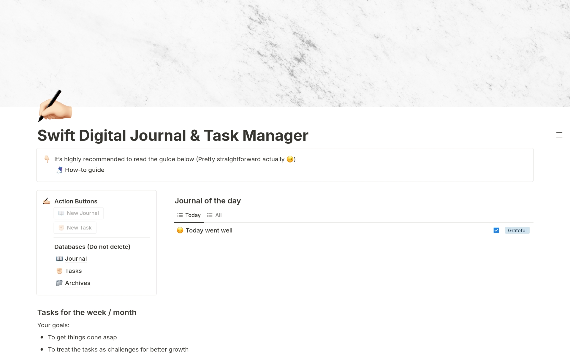 Swift Digital Journal & Task Manager Template | Notion Marketplace