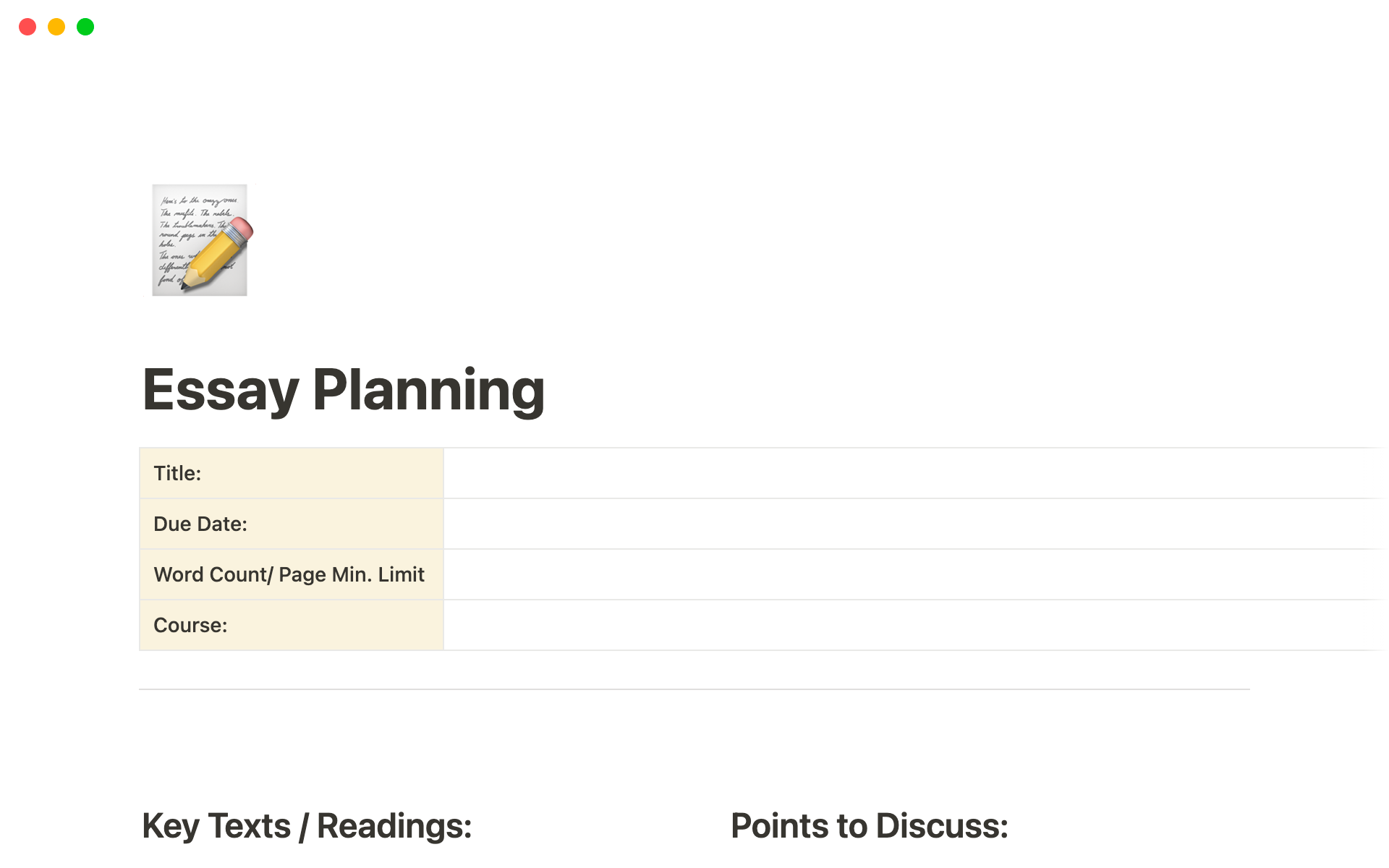 Essay Planning Template | Notion Marketplace