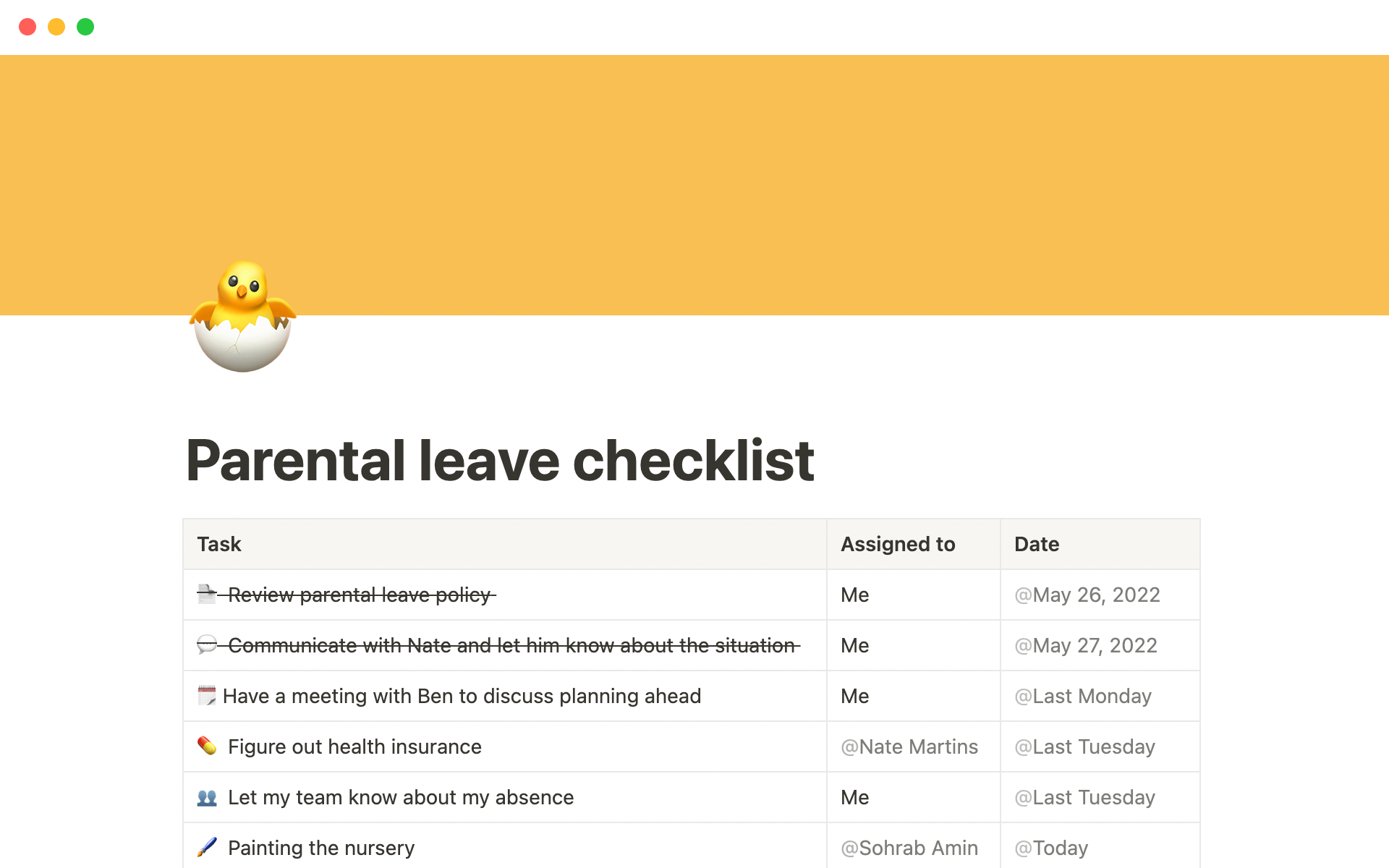 Parental leave checklist Template by Notion | Notion Marketplace