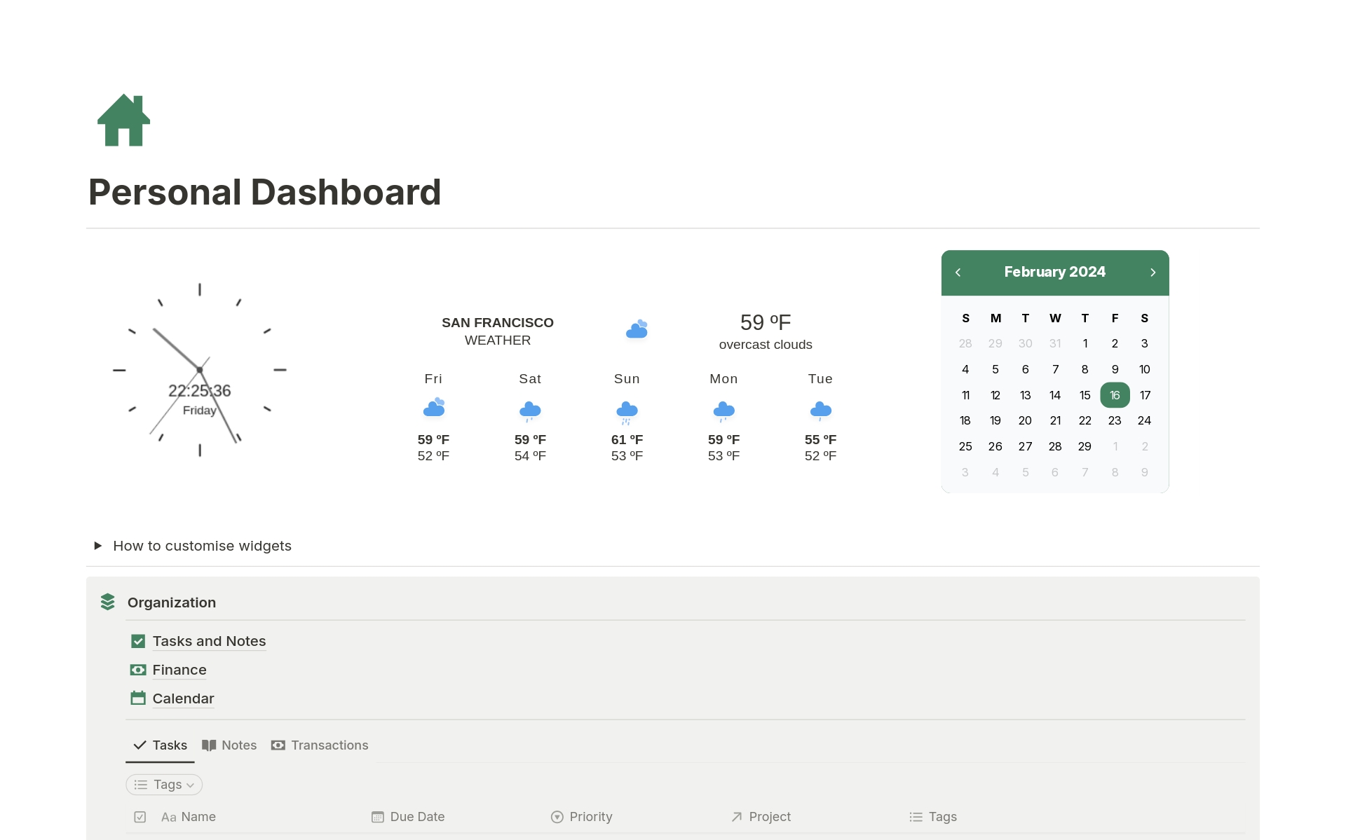 Personal Dashboard Template | Notion Marketplace