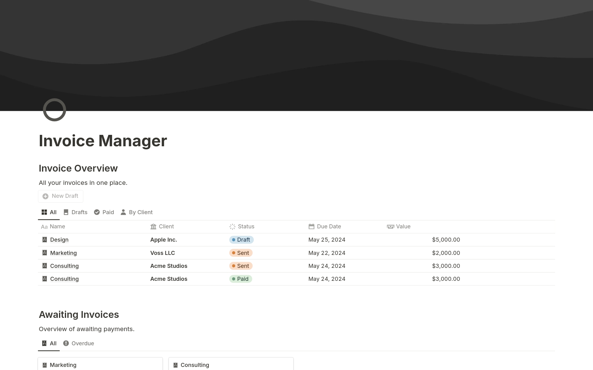 Invoice Manager Template | Notion Marketplace