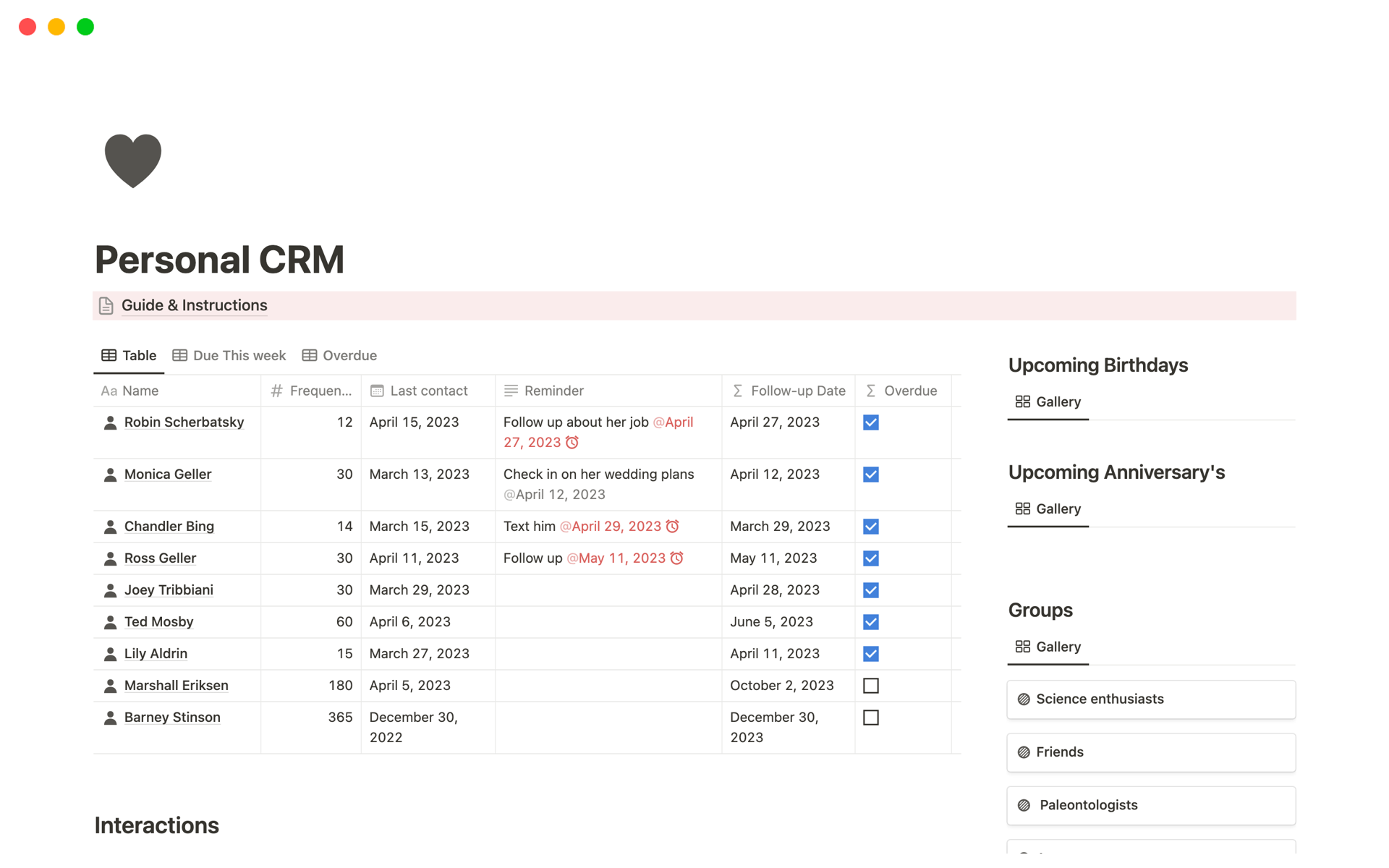 Personal CRM Template by Tony David | Notion Marketplace
