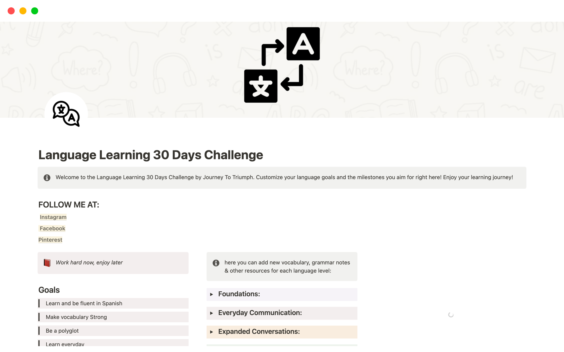 Language Learning 30 Days Challenge Template by Sumin | Notion Marketplace