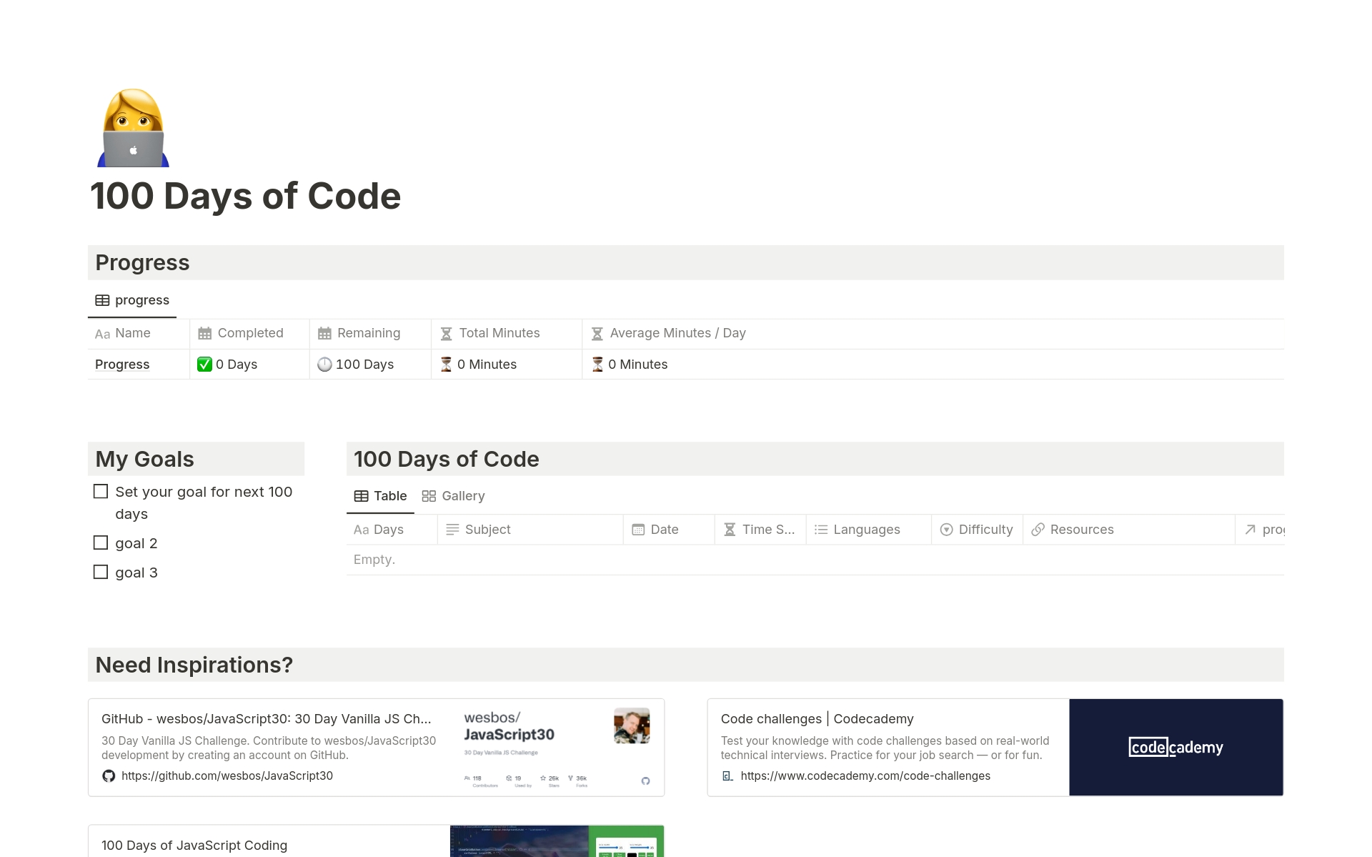 100 Days of Code Template by chocolat | Notion Marketplace