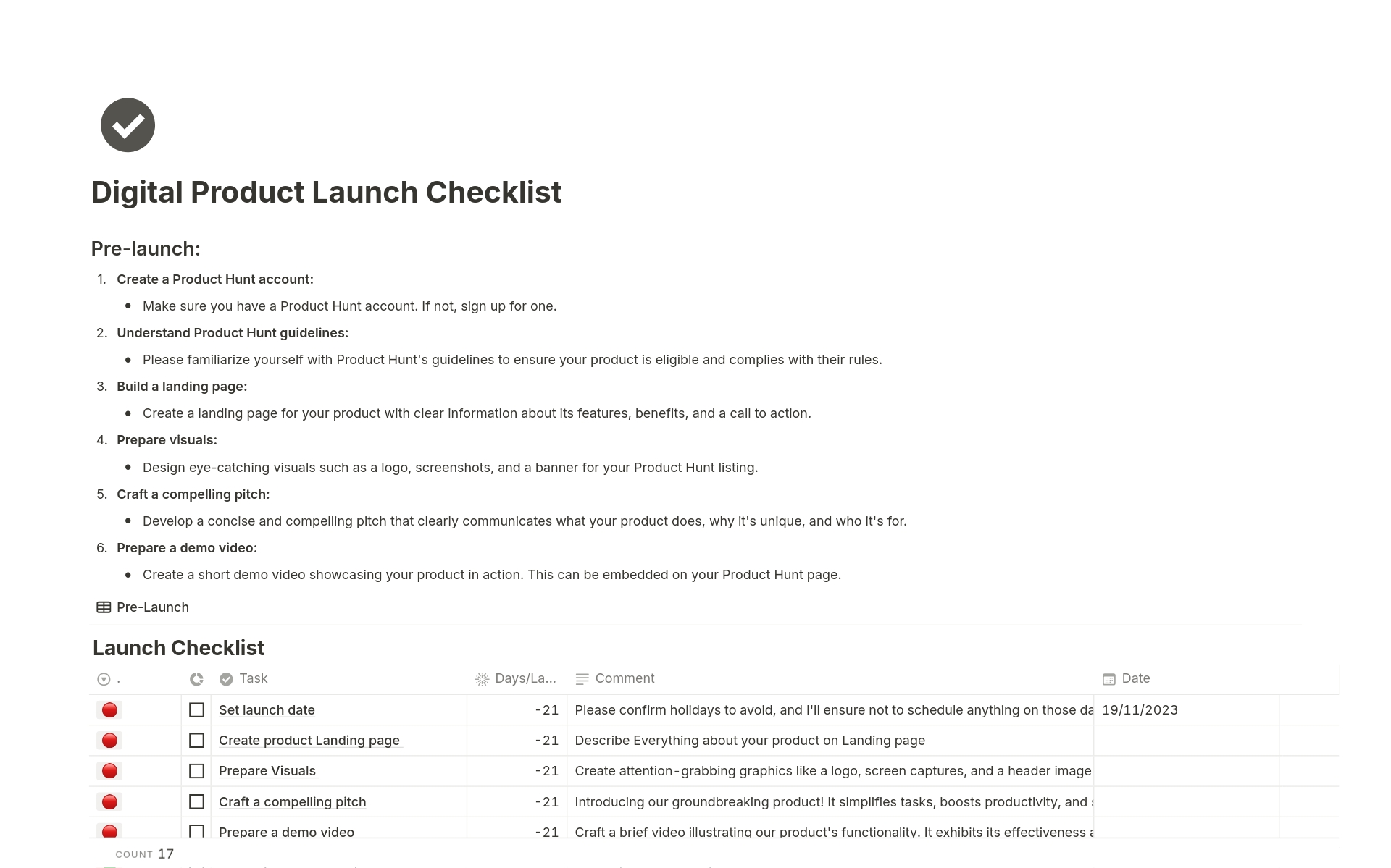 Digital Product Launch Checklist Template by Notionxyz | Notion Marketplace