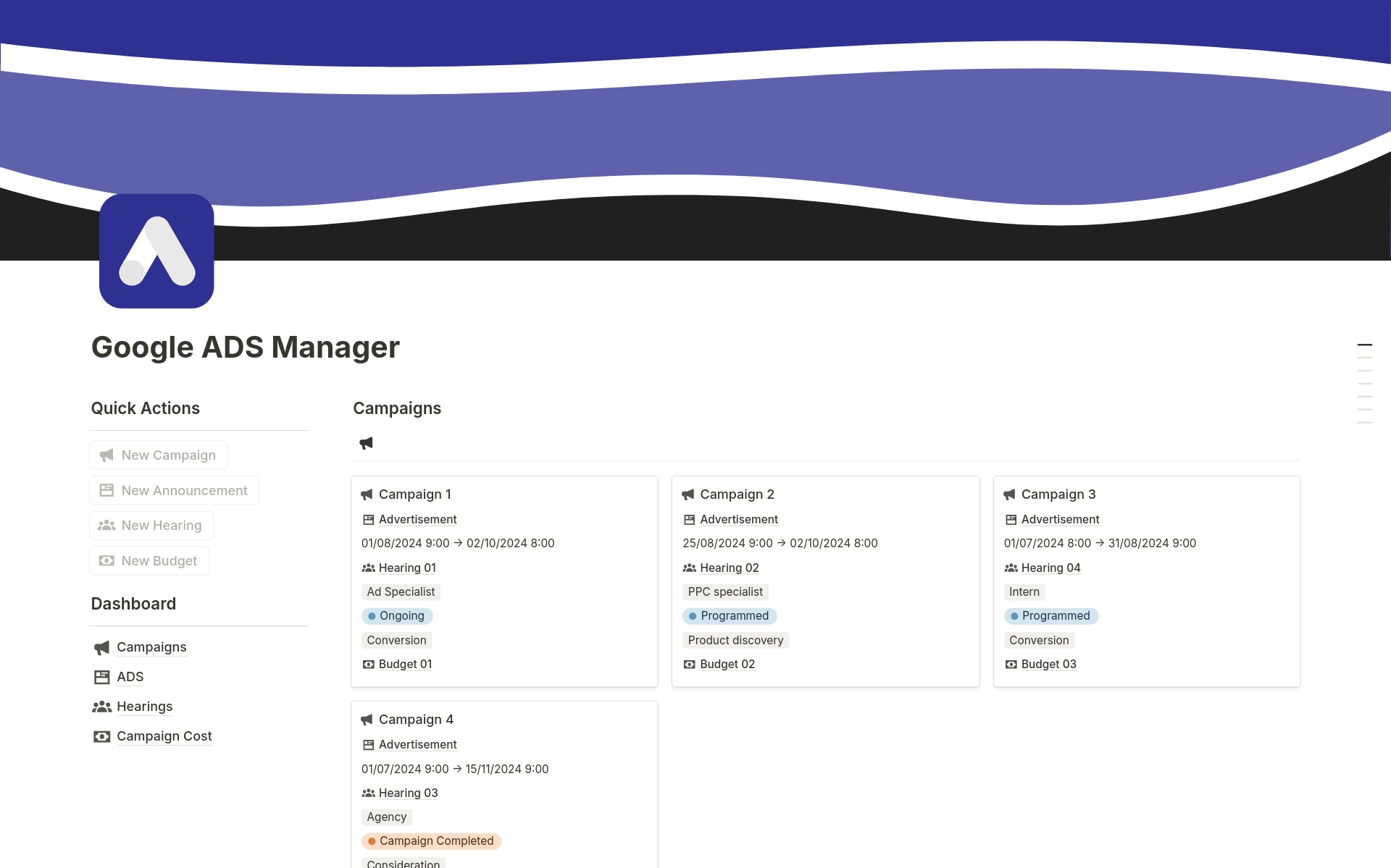 Google ADS Manager Template by Odyssey | Notion Marketplace