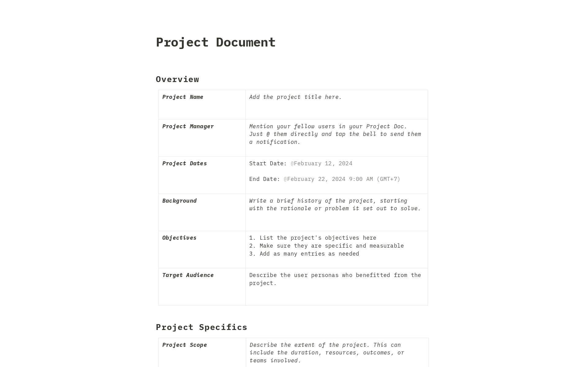 Project Document Template by Rory Florensa | Notion Marketplace