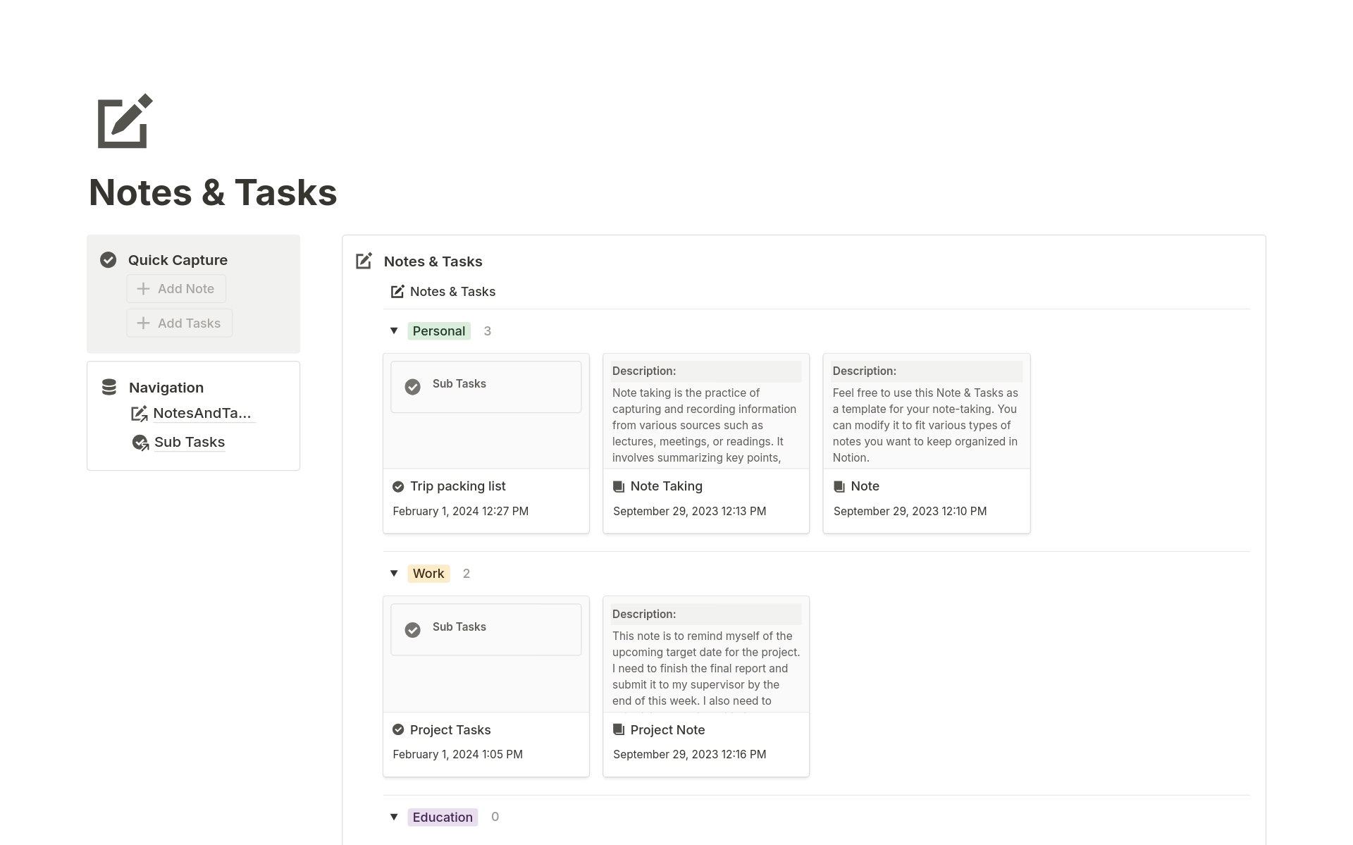 Notes & Tasks Template by Locominder | Notion Marketplace