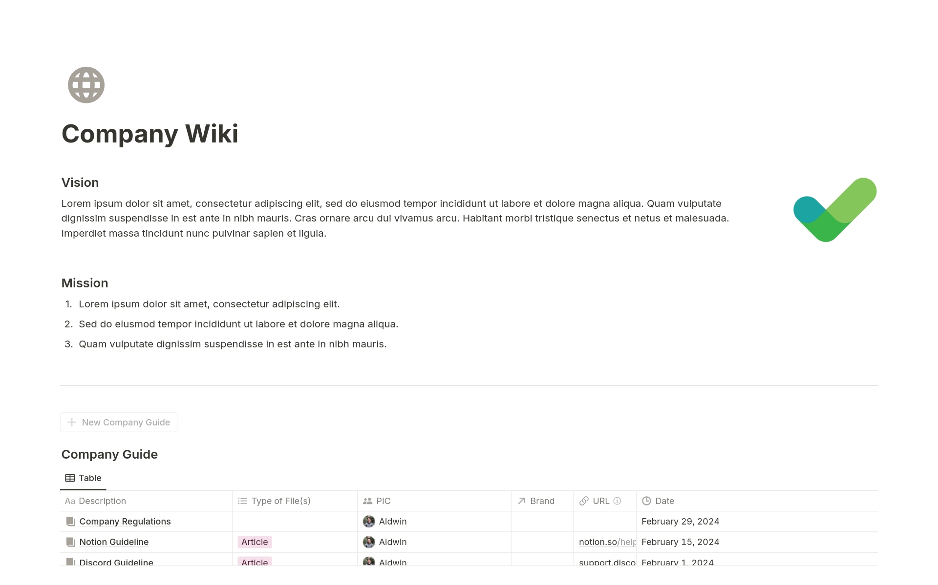 Company Wiki & Guideline Template | Notion Marketplace