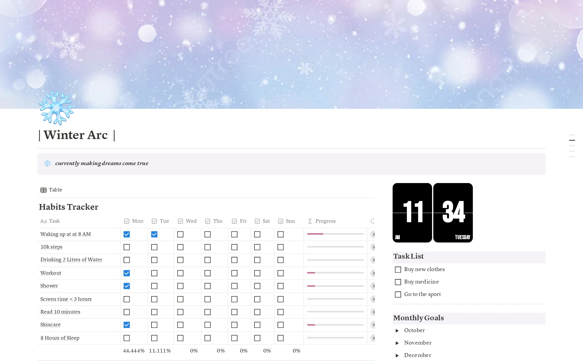 Winter Arc Template | Notion Marketplace
