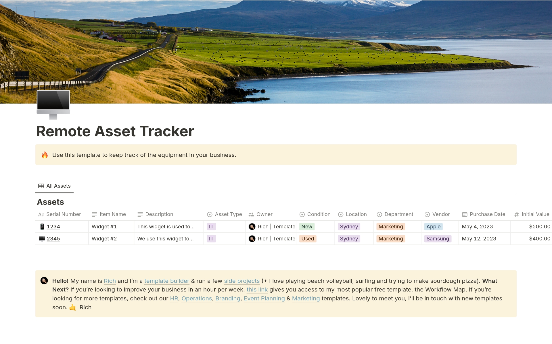 Remote Asset Tracker Template by Template Road | Notion Marketplace