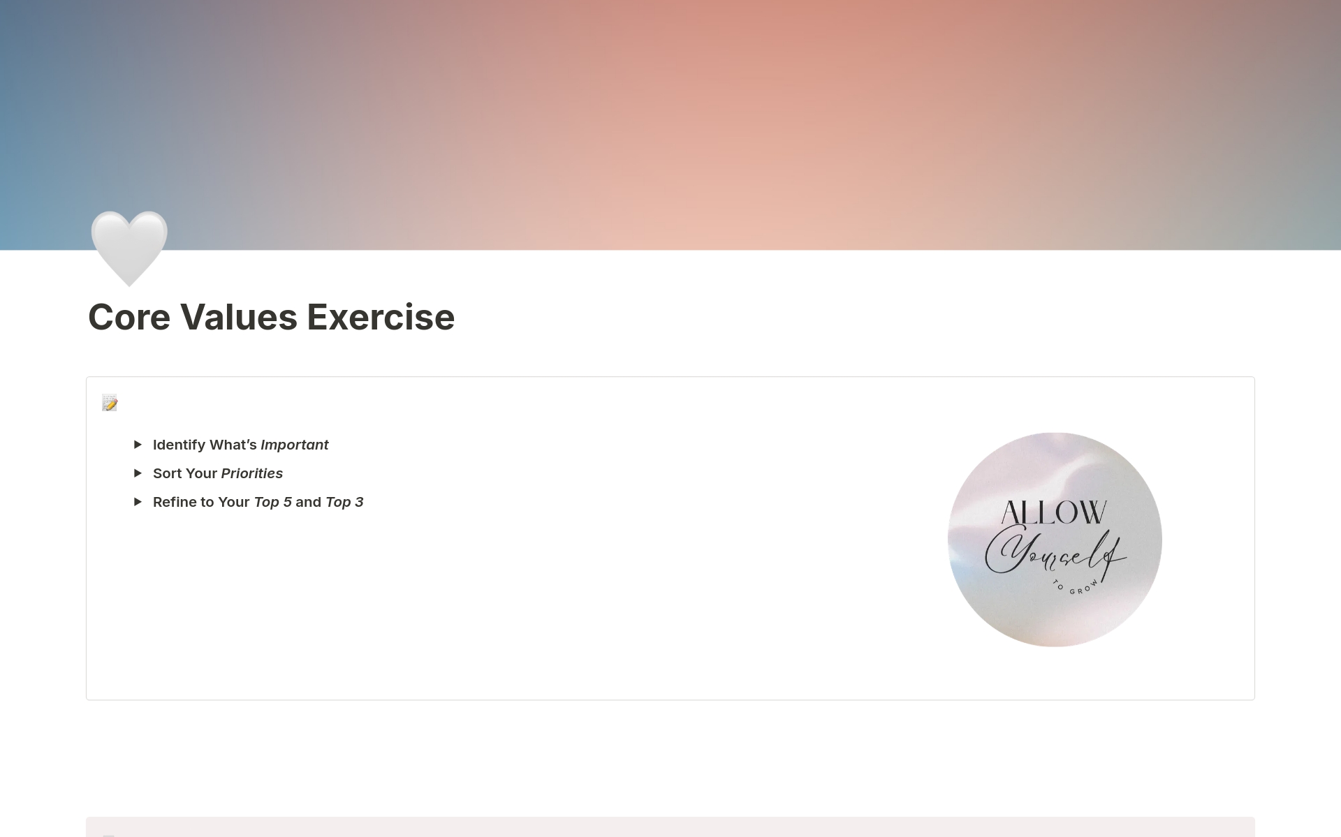Core Values Exercise Template | Notion Marketplace