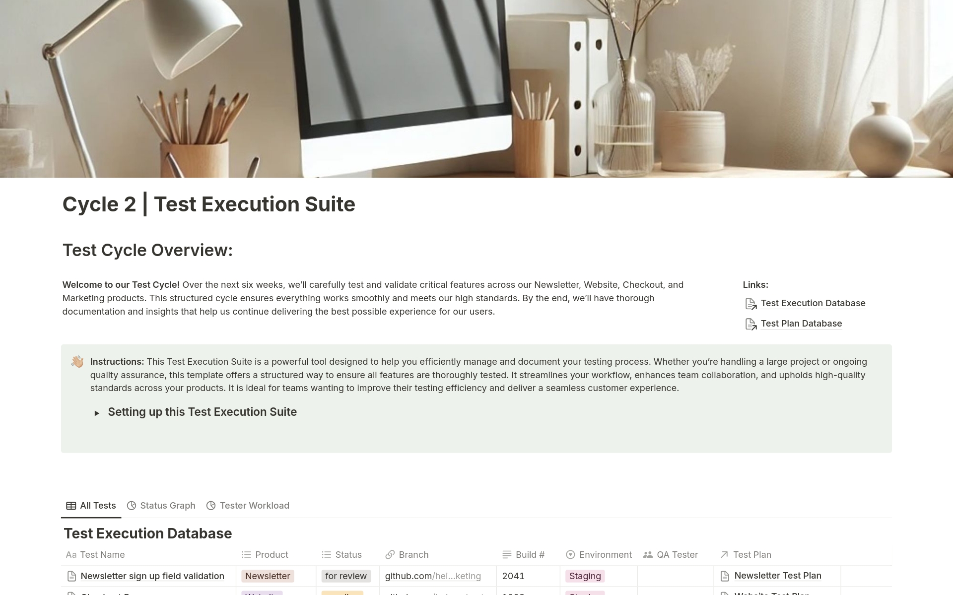 Qa Test Execution Suite Template By Lunawise Notion Marketplace 6245