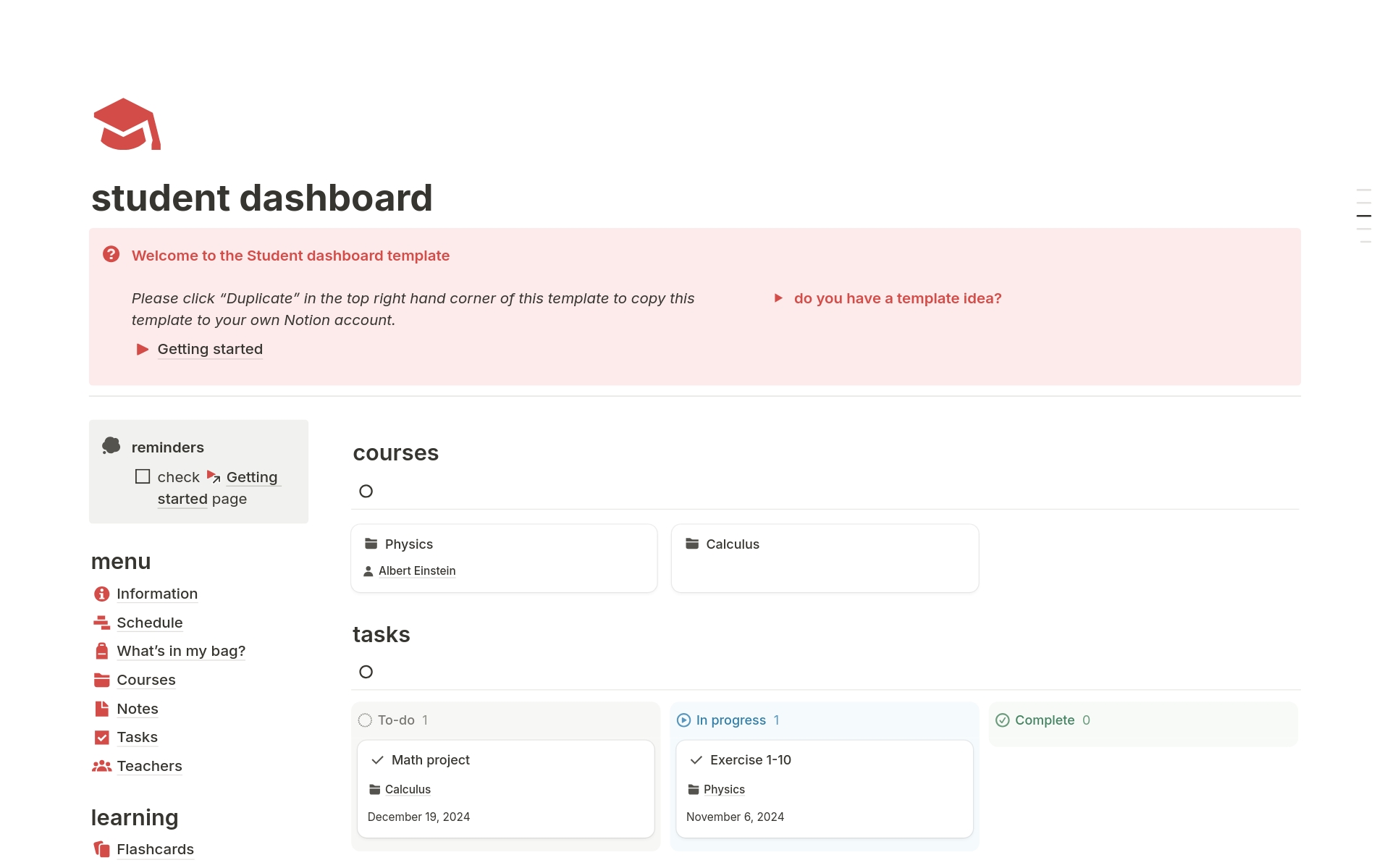 Student dashboard Template by Amaryllis | Notion Marketplace