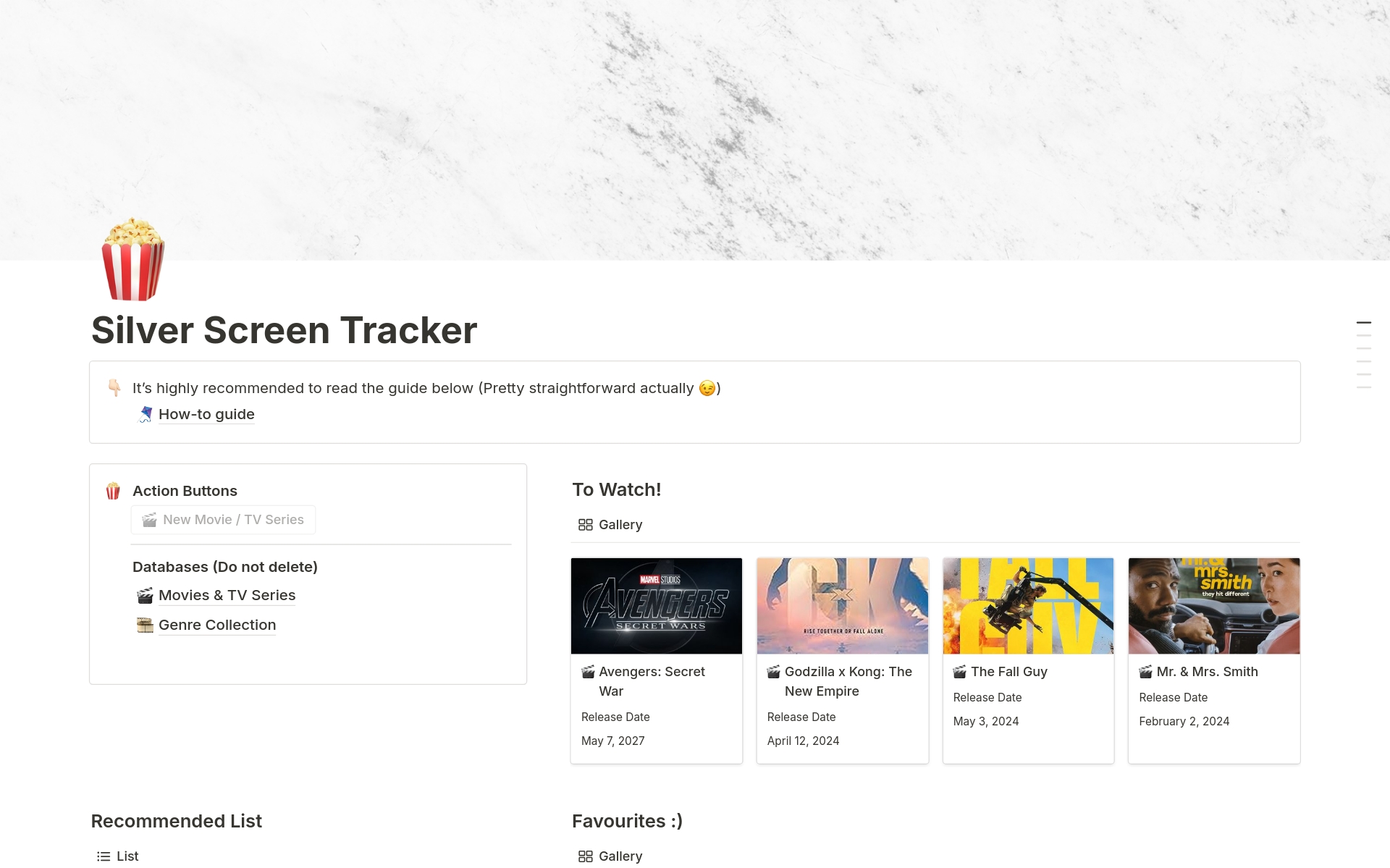 Silver Screen Tracker Template by Calvin | Notion Marketplace