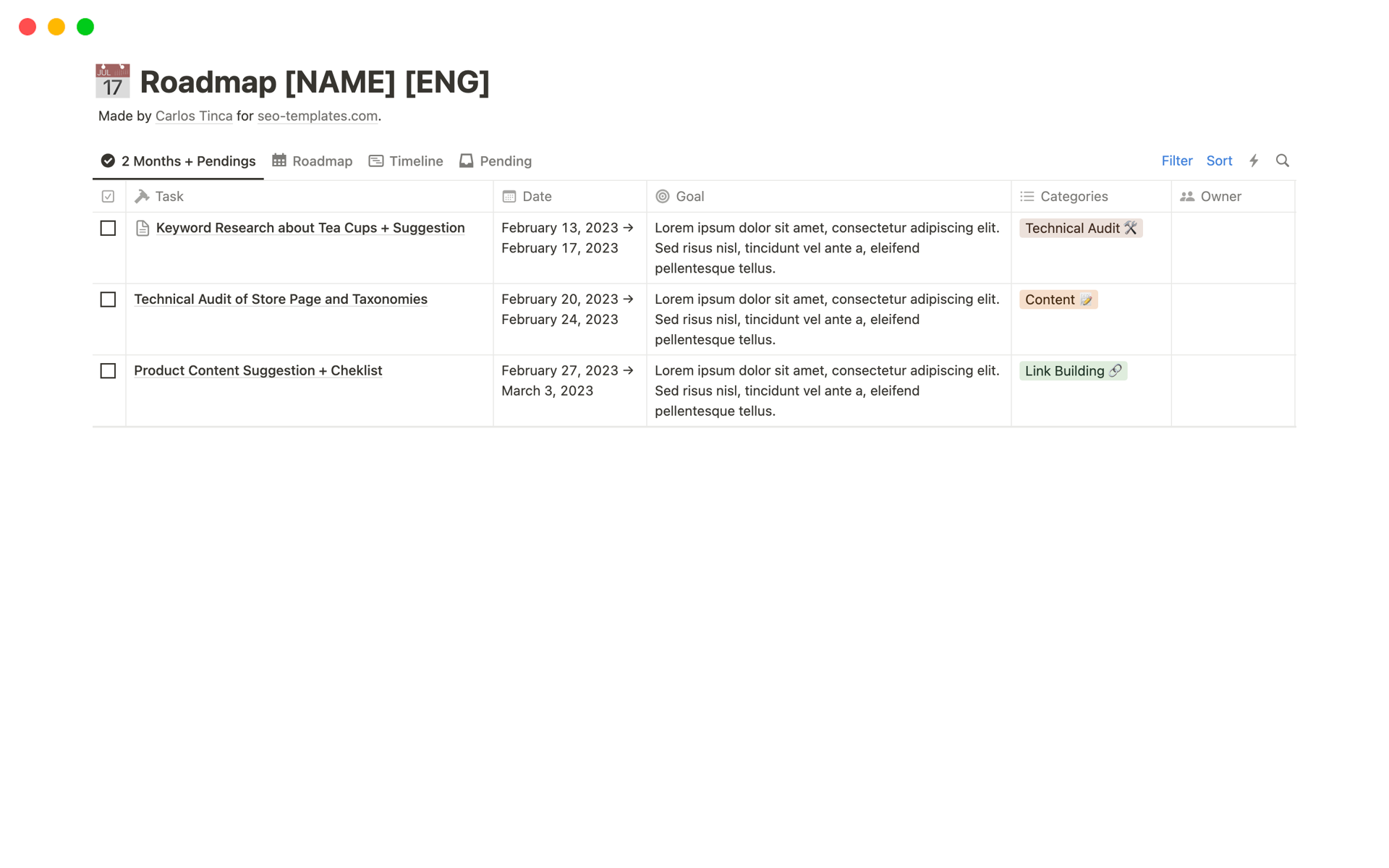 Roadmap for SEO Campaigns Template | Notion Marketplace