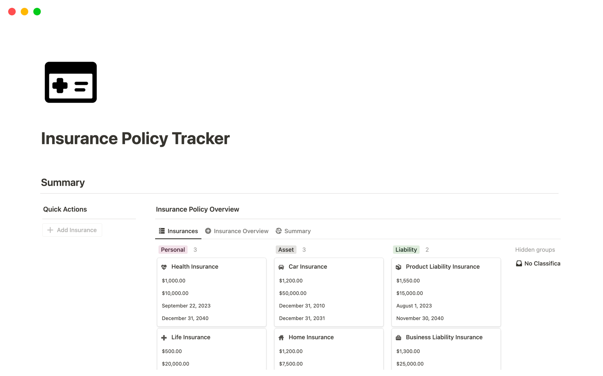 Insurance Policy Tracker Template | Notion Marketplace